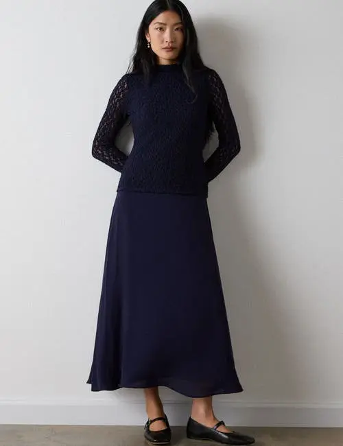 Whistles Drop Waist Midi Dress - Navy