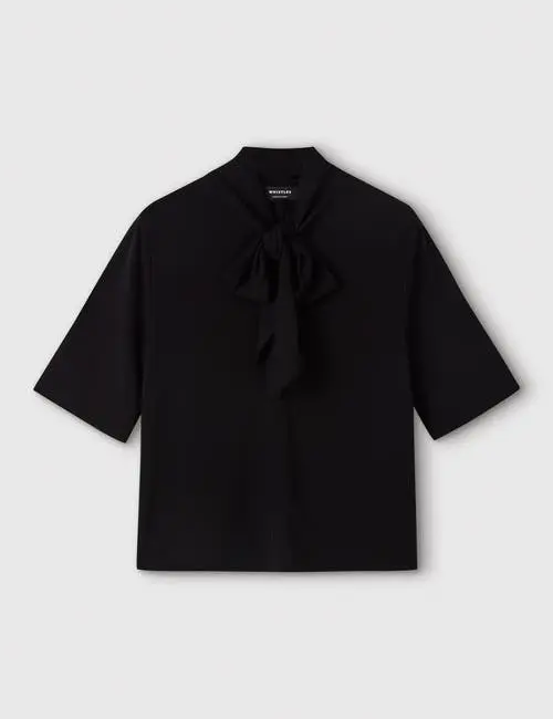 Whistles Short Sleeve Tie-neck Jersey Top