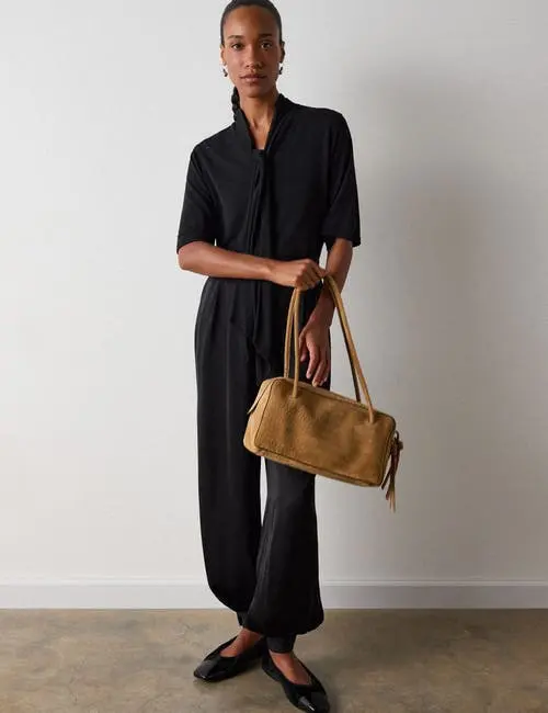 Whistles Short Sleeve Tie-neck Jersey Top