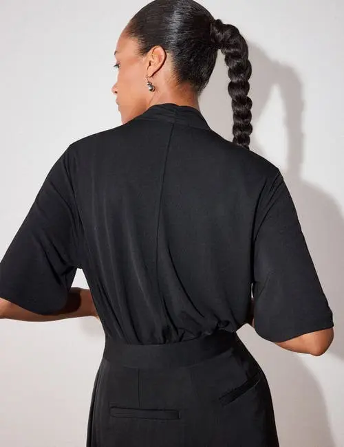 Whistles Short Sleeve Tie-neck Jersey Top