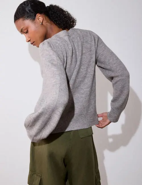 Whistles Wool Mix Puff Sleeve Cardigan