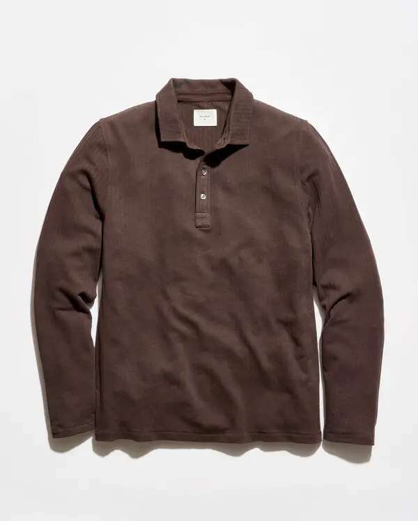 Billy Reid Long Sleeve Herringbone Polo - Brown