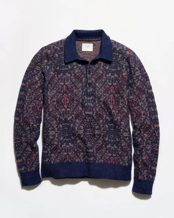 Billy Reid Long Sleeve Tile Jacquard Polo
