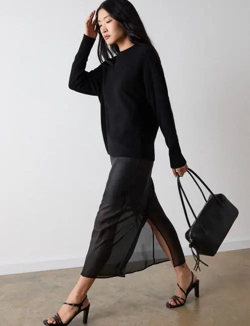 Whistles 100% Cashmere Seam Crew Neck Sweater