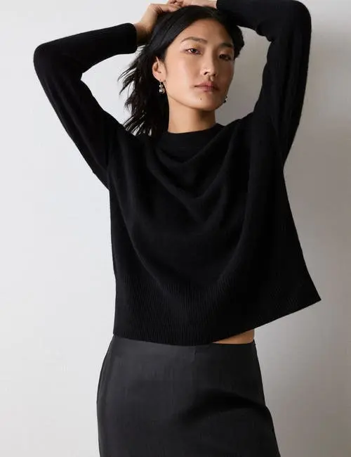 Whistles 100% Cashmere Seam Crew Neck Sweater - Black