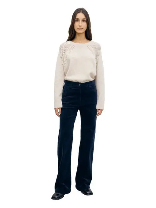 Gerard Darel Mag Wide Leg Corduroy Trousers - Navy Blue