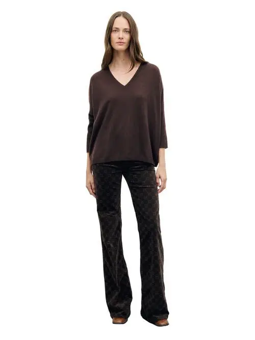 Gerard Darel Resa 100% Cashmere V-neck Sweater - Brown