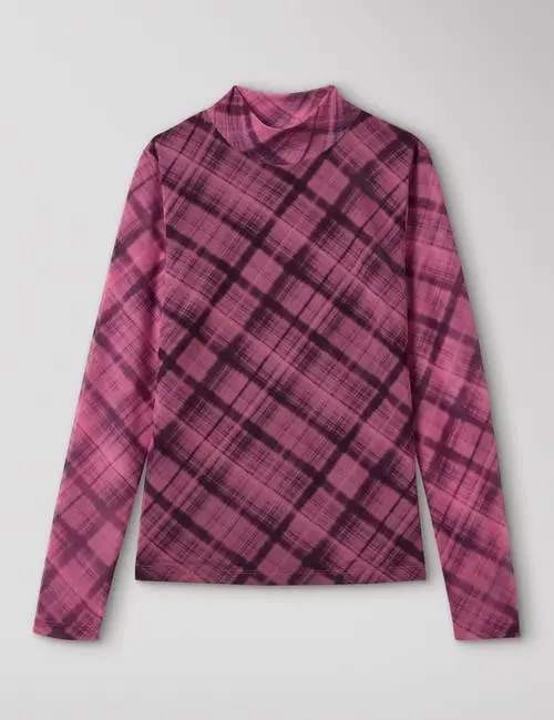 Whistles Check Print Mesh Top