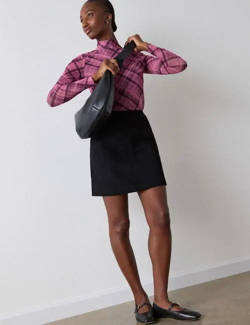Whistles Check Print Mesh Top