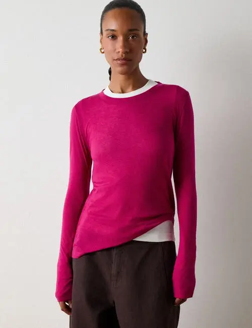 Whistles Wool Mix Jersey Crew Neck Top
