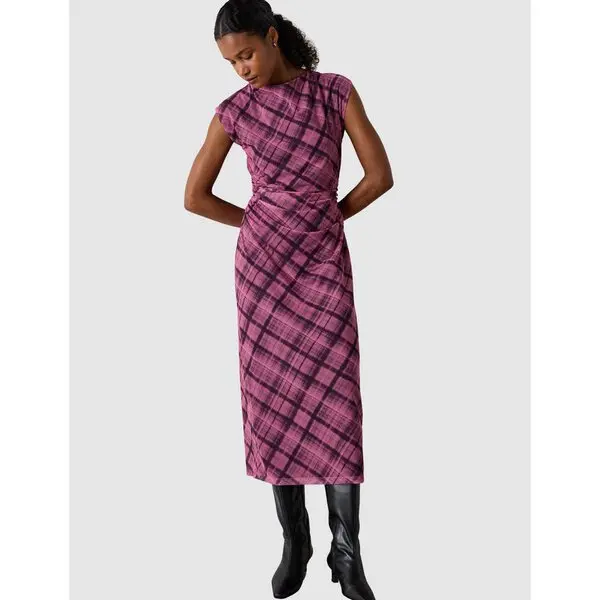 Whistles Twist Check Mesh Midi Dress