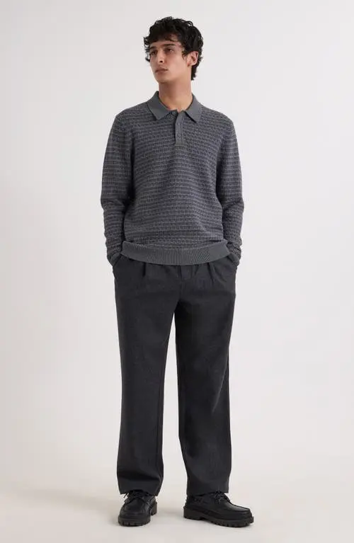 WAX LONDON Oban Geometric Cotton Long Sleeve Polo - Grey
