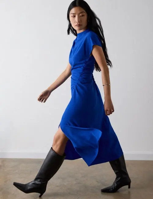 Whistles Crepe Ruched Midi Dress