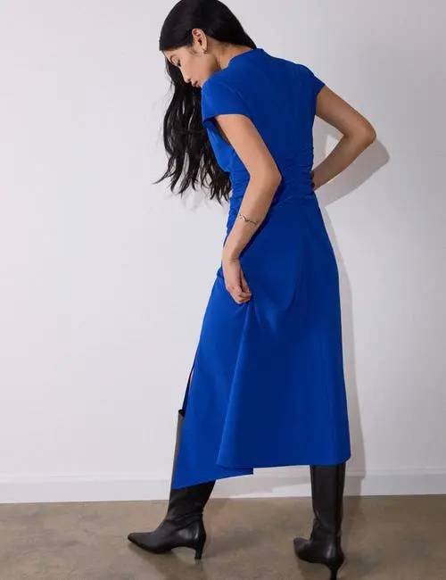 Whistles Crepe Ruched Midi Dress