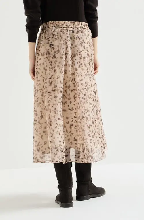 Brunello Cucinelli Lynx Print Silk Organza Pleated Skirt