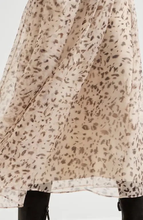 Brunello Cucinelli Lynx Print Silk Organza Pleated Skirt