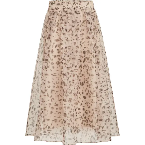 Brunello Cucinelli Lynx Print Silk Organza Pleated Skirt - Multicoloured