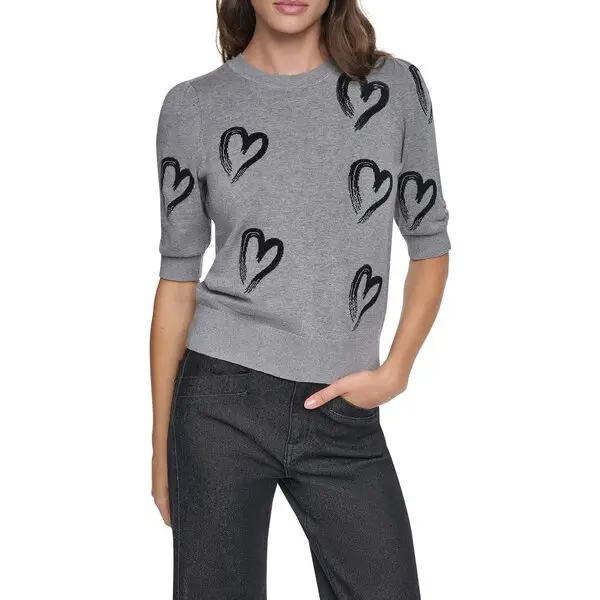Dkny Heart Short Sleeve Sweater - Feather Ht