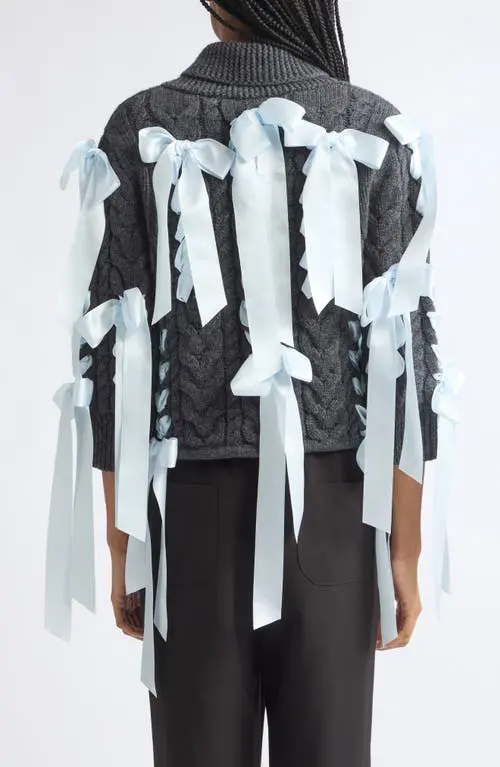 Sandy Liang Cobble Bow Cable Knit Wool Cardigan