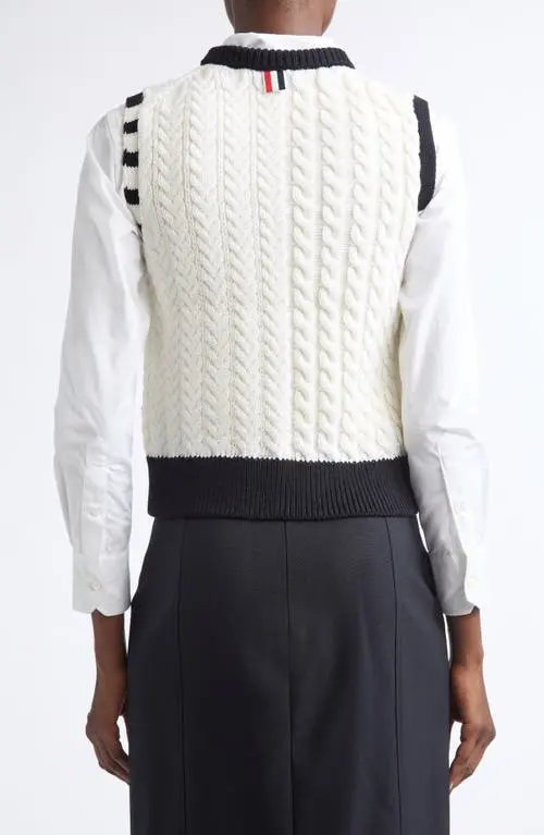 Thom Browne Aran Cable Merino Wool Shell Top - White
