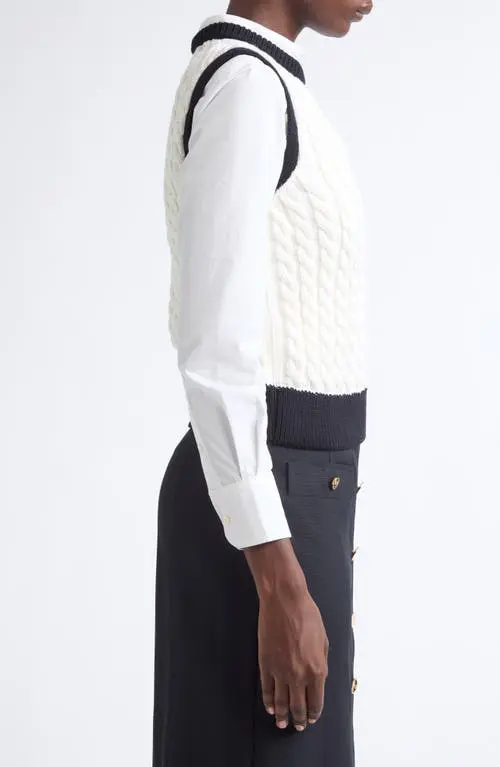 Thom Browne Aran Cable Merino Wool Shell Top - White