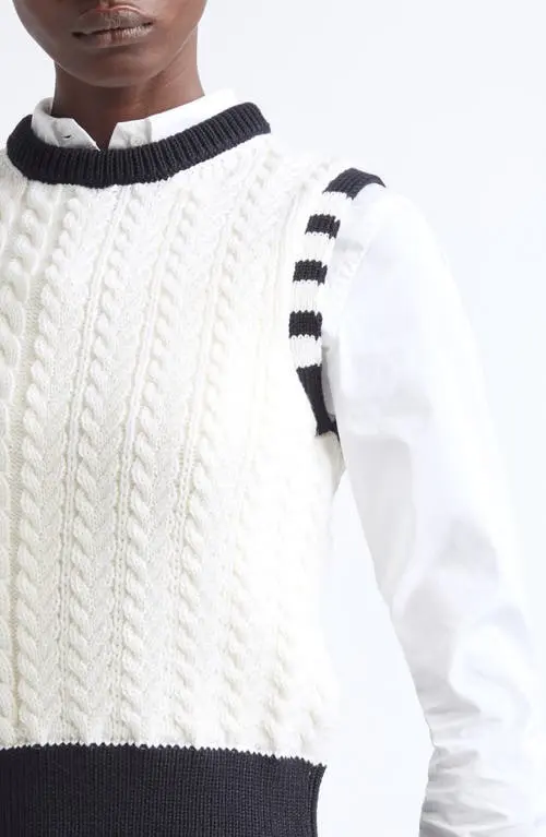 Thom Browne Aran Cable Merino Wool Shell Top - White