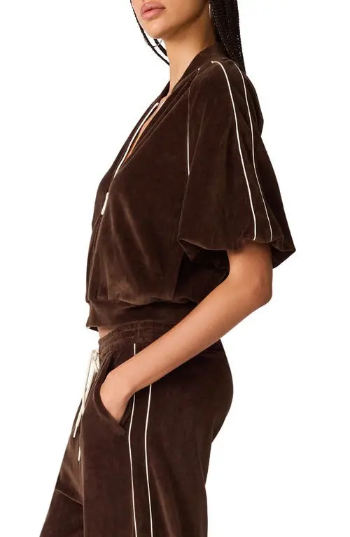Steve Madden Velour Puff Sleeve Track Jacket