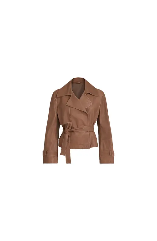 Brunello Cucinelli Vintage Nappa Leather Cropped Trench With Monili