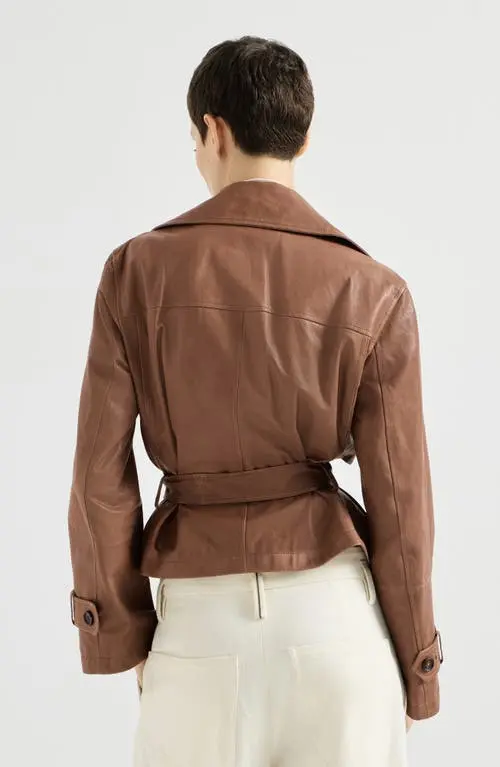 Brunello Cucinelli Vintage Nappa Leather Cropped Trench With Monili