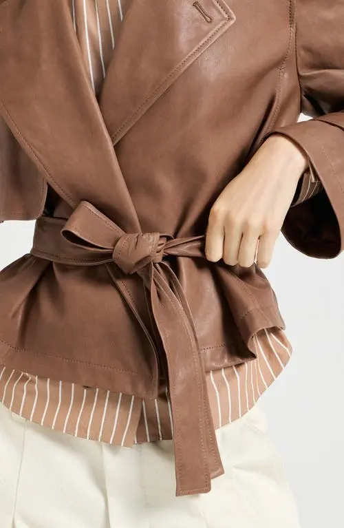 Brunello Cucinelli Vintage Nappa Leather Cropped Trench With Monili