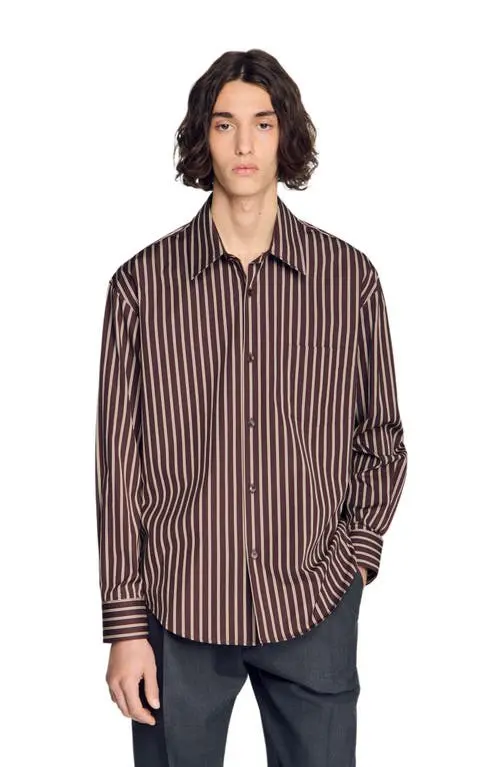 Sandro Striped Cotton Shirt - Chocolat/ecru