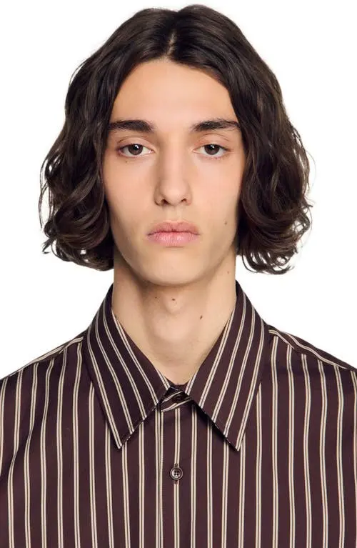 Sandro Striped Cotton Shirt - Chocolat/ecru