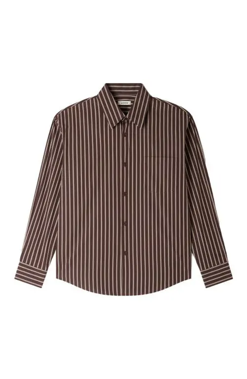 Sandro Striped Cotton Shirt - Chocolat/ecru