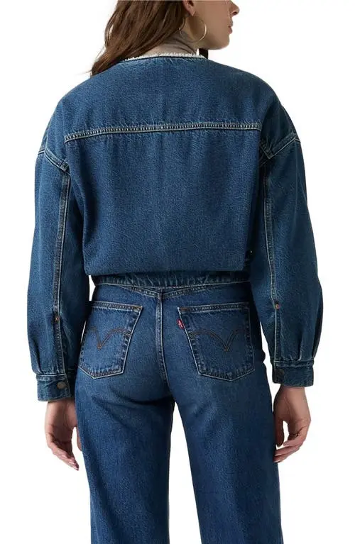 LEVI'S Collarless Fleece Lined Crop Denim Trucker Jacket