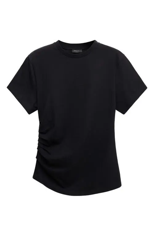 Mango Gathered Cotton T-shirt - Black