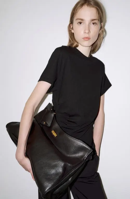 Mango Gathered Cotton T-shirt - Black