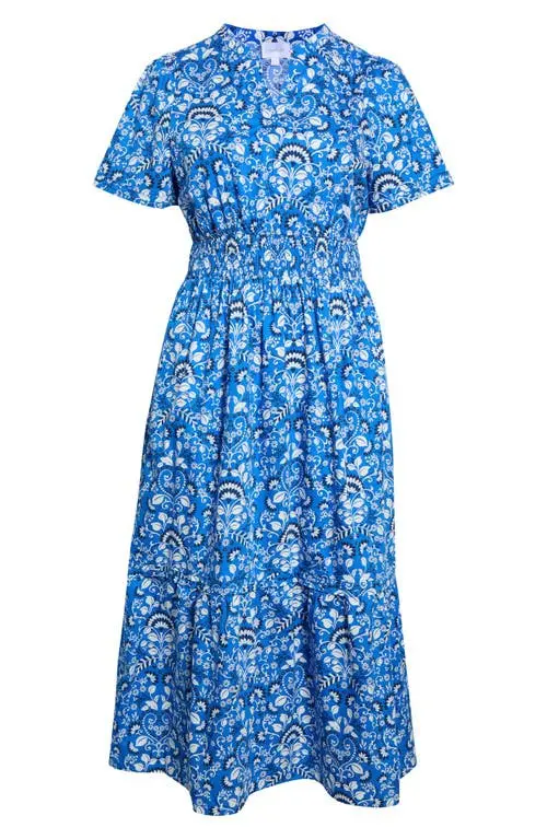 SUGARLIPS Lulu Floral Smocked Cotton Poplin Maxi Dress - Light-blue-white