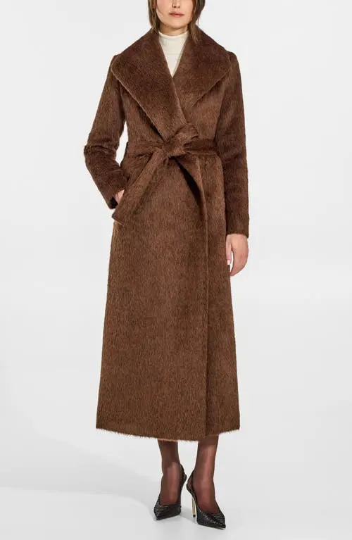 Sentaler Suri Alpaca Blend Shawl Collar Wrap Coat - Chestnut
