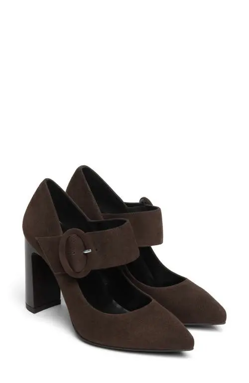 NEROGIARDINI Leather Pointed Toe Mary Jane Pump - Chocolate