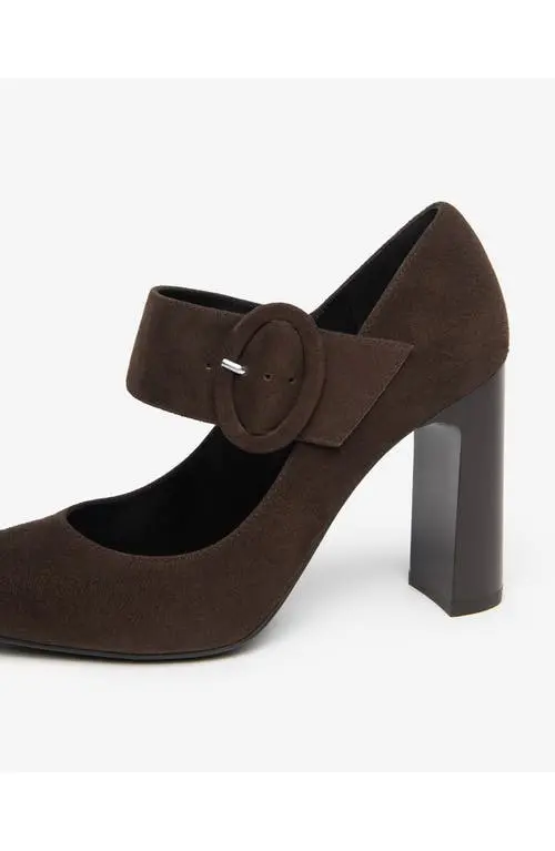 NEROGIARDINI Leather Pointed Toe Mary Jane Pump - Chocolate