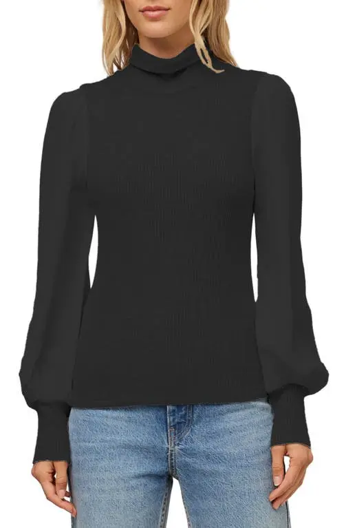 Fifteen Twenty Lisette Mixed Media Turtleneck Top - Black