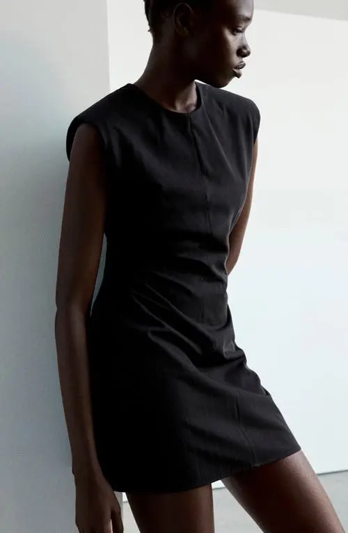 Mango Pinstripe Draped Sleeveless Minidress