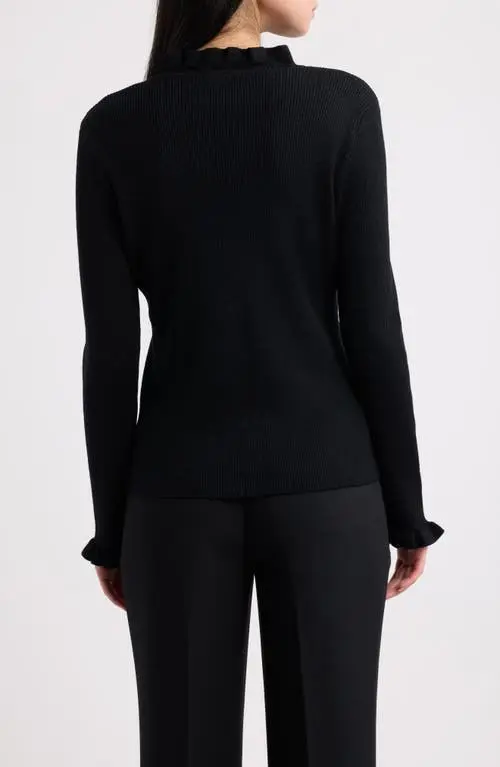 TAHARI ASL Ruffled Neck Cardigan - Black