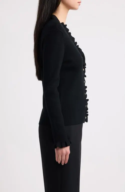 TAHARI ASL Ruffled Neck Cardigan - Black