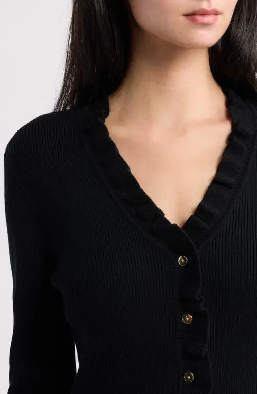 TAHARI ASL Ruffled Neck Cardigan - Black