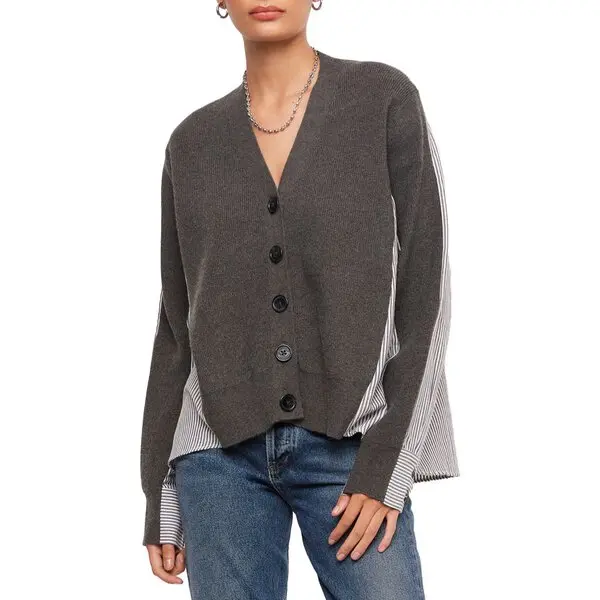 Fifteen Twenty Celine Mixed Media Cardigan - Charcoal