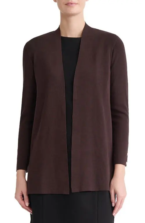 KASPER Open Front Cardigan - Rich Chocolate