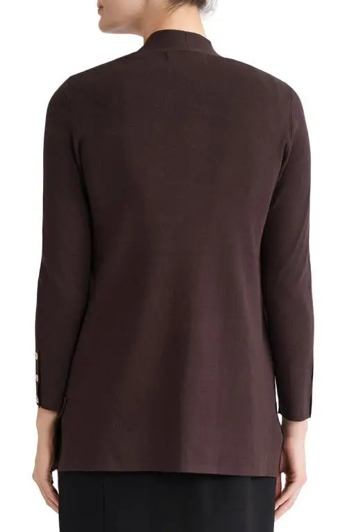 KASPER Open Front Cardigan - Rich Chocolate