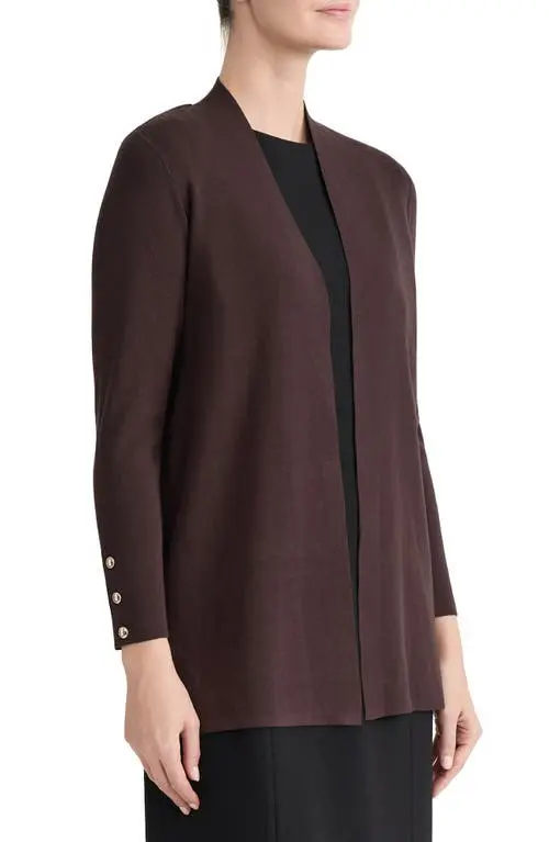 KASPER Open Front Cardigan - Rich Chocolate