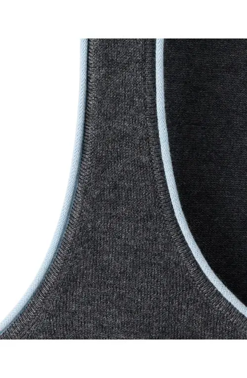 Mango Contrast Piping Knit Top - Grey